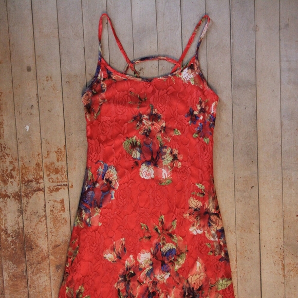 Fire Los Angeles | Dresses | Long Red Floral Lace Sexy Maxi With Side ...